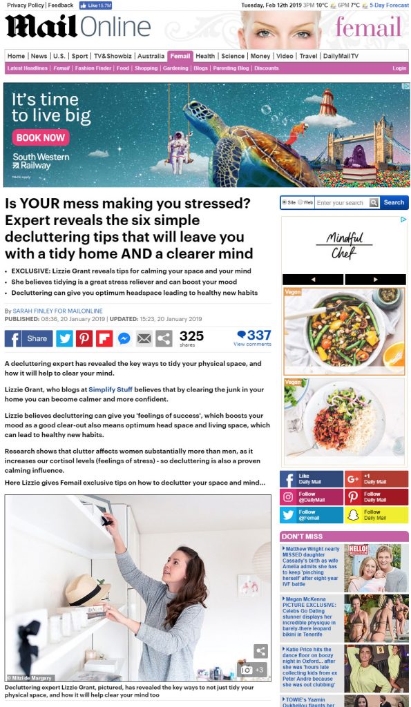 Daily Mail - Femail- Is YOUR mess making you stressed? - Simplify Stuff